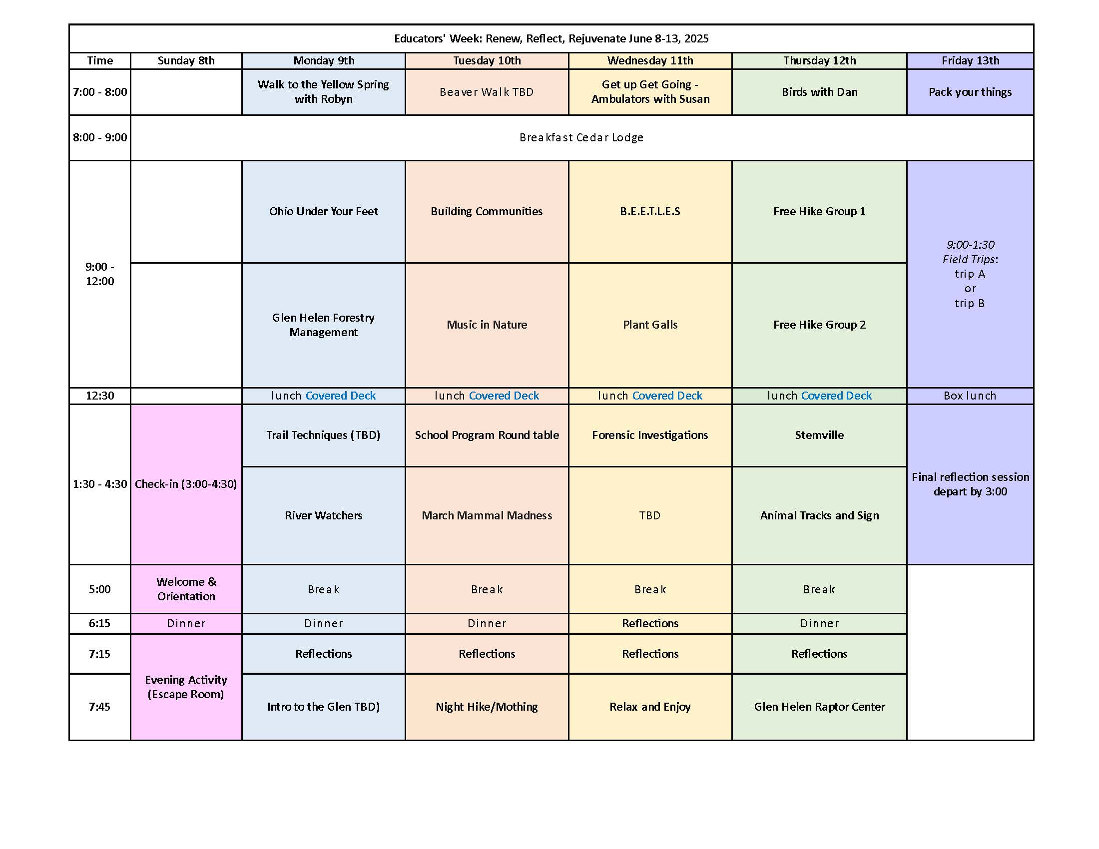 Conference Schedule – Educators' Week